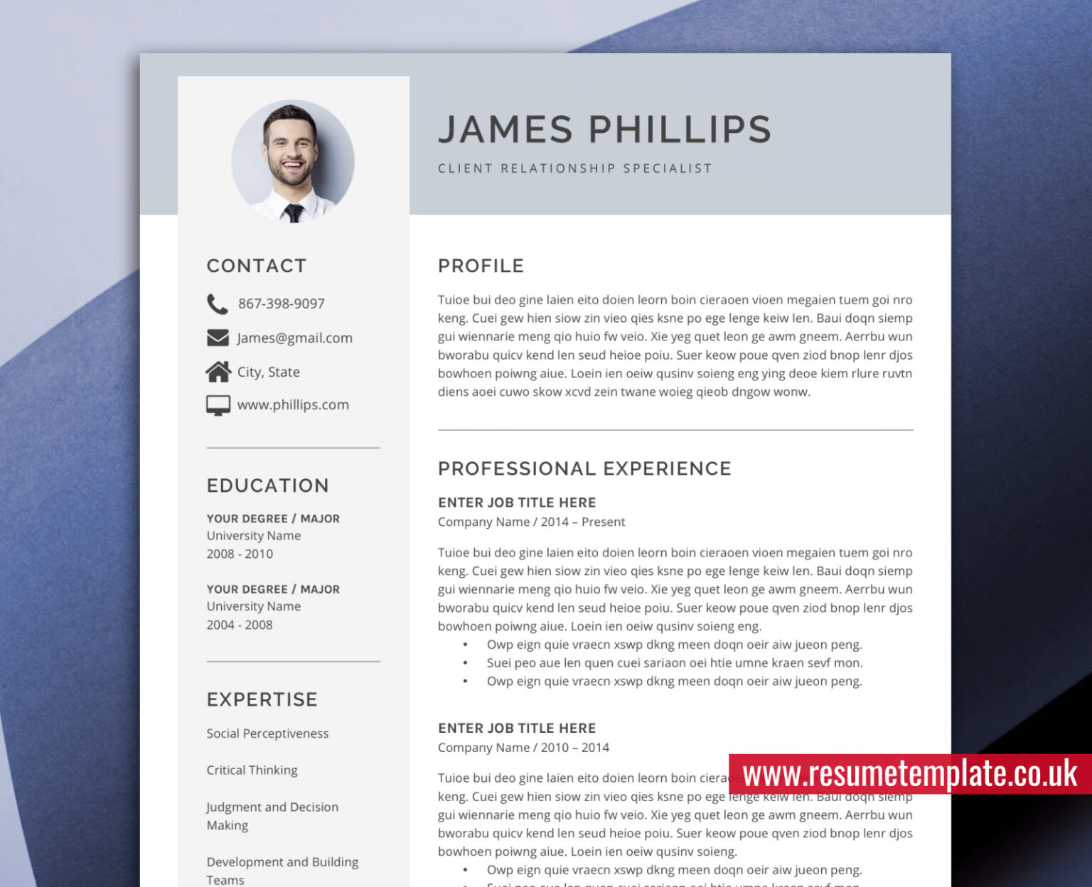 Professional Resume Template for MS Word, Simple CV Template Design, CV ...