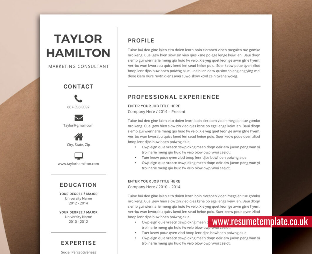 Simple CV Template for PC and Mac, MS Word Resume, Professional Resume ...