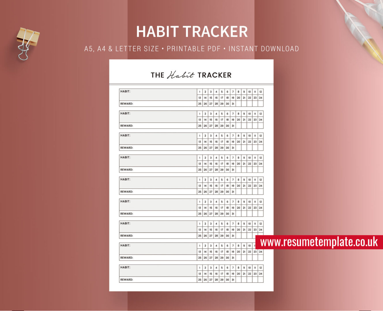 Habit Tracker, Printable Monthly Habit Tracker, Habit Planner, Planner ...