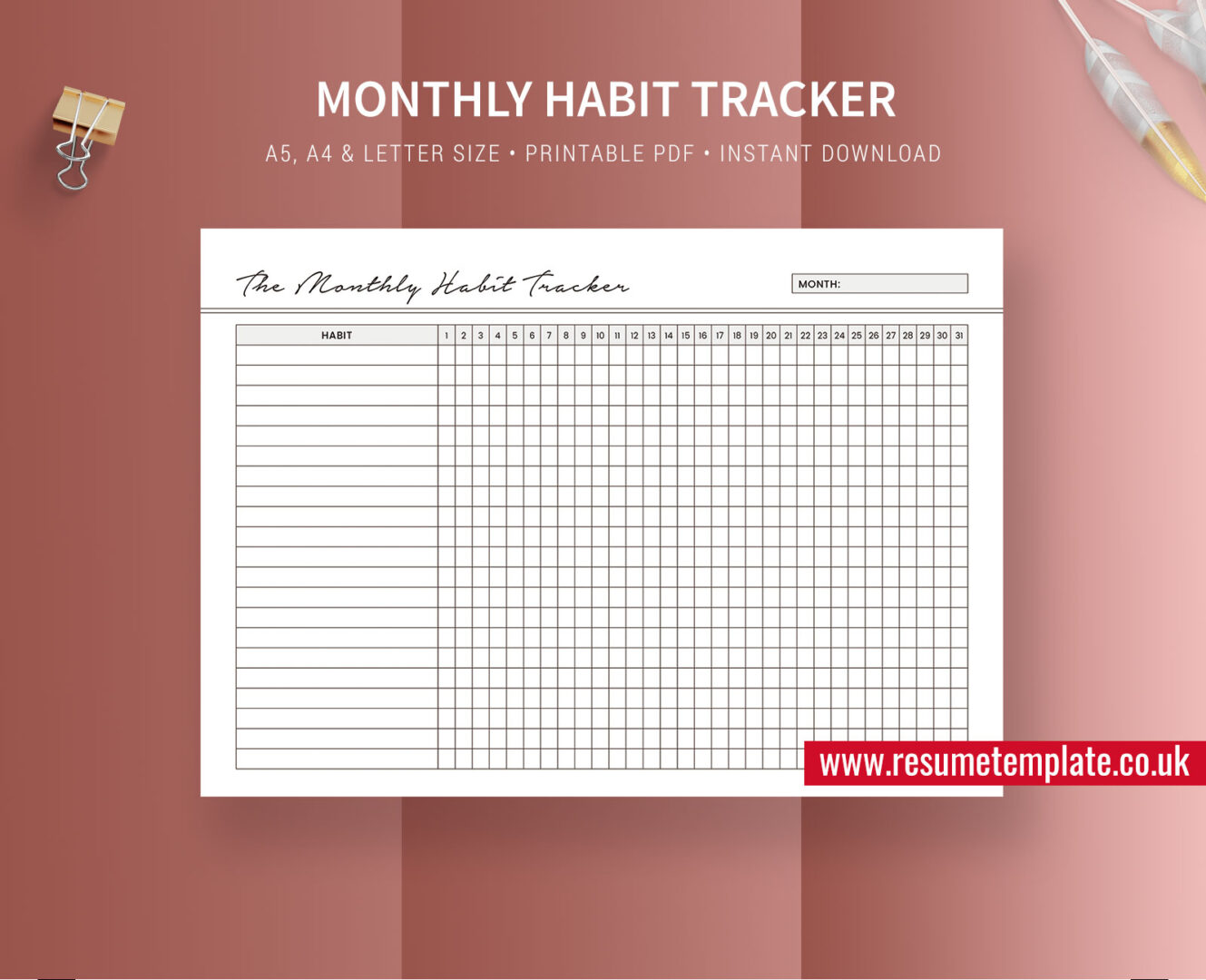 Habit Tracker, Printable Monthly Habit Tracker, Habit Planner, Planner ...