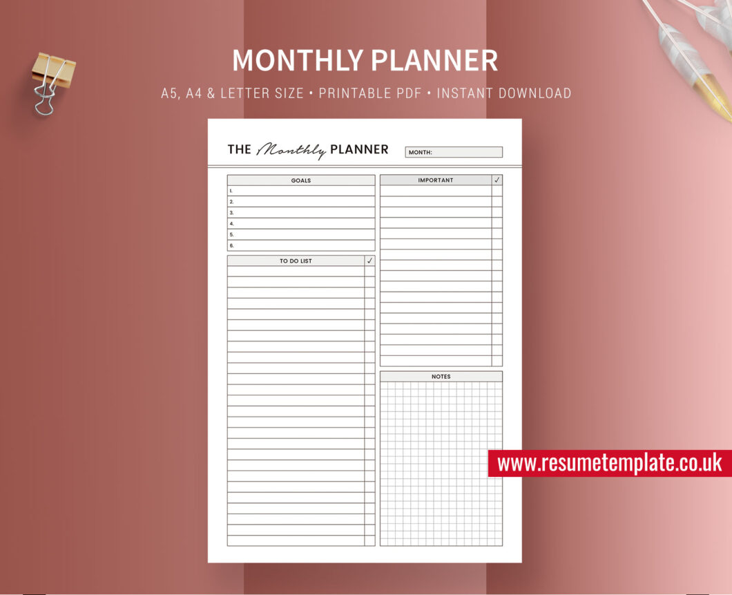 Monthly Planner, Monthly Calendar, Planner Pages, Planner Inserts ...