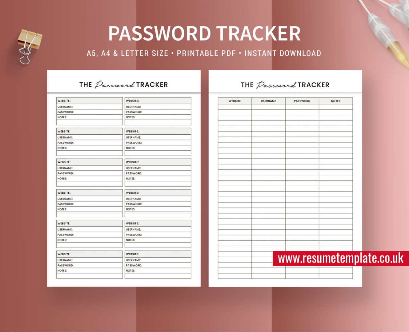 Password Tracker Printable, Password Keeper, Password Log, Planner ...