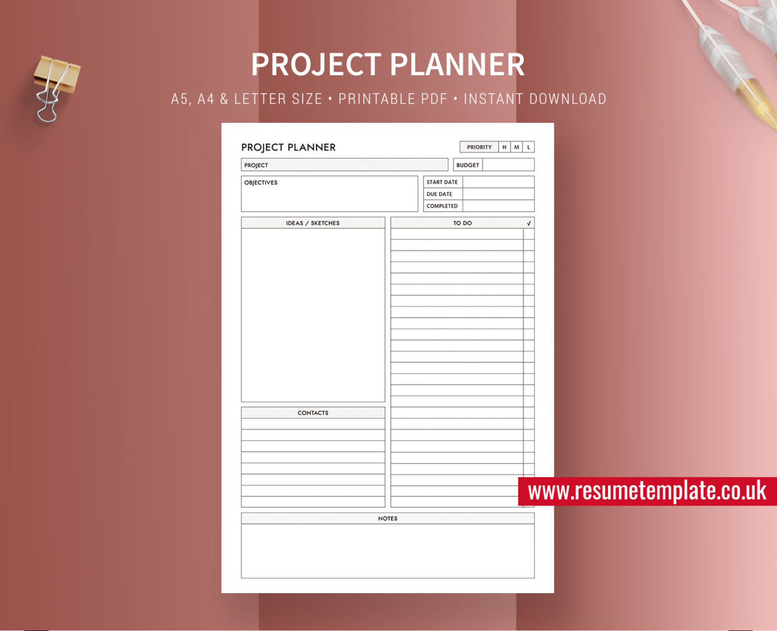 Project Planner, Work Planner, Project Management, Printable Planner ...
