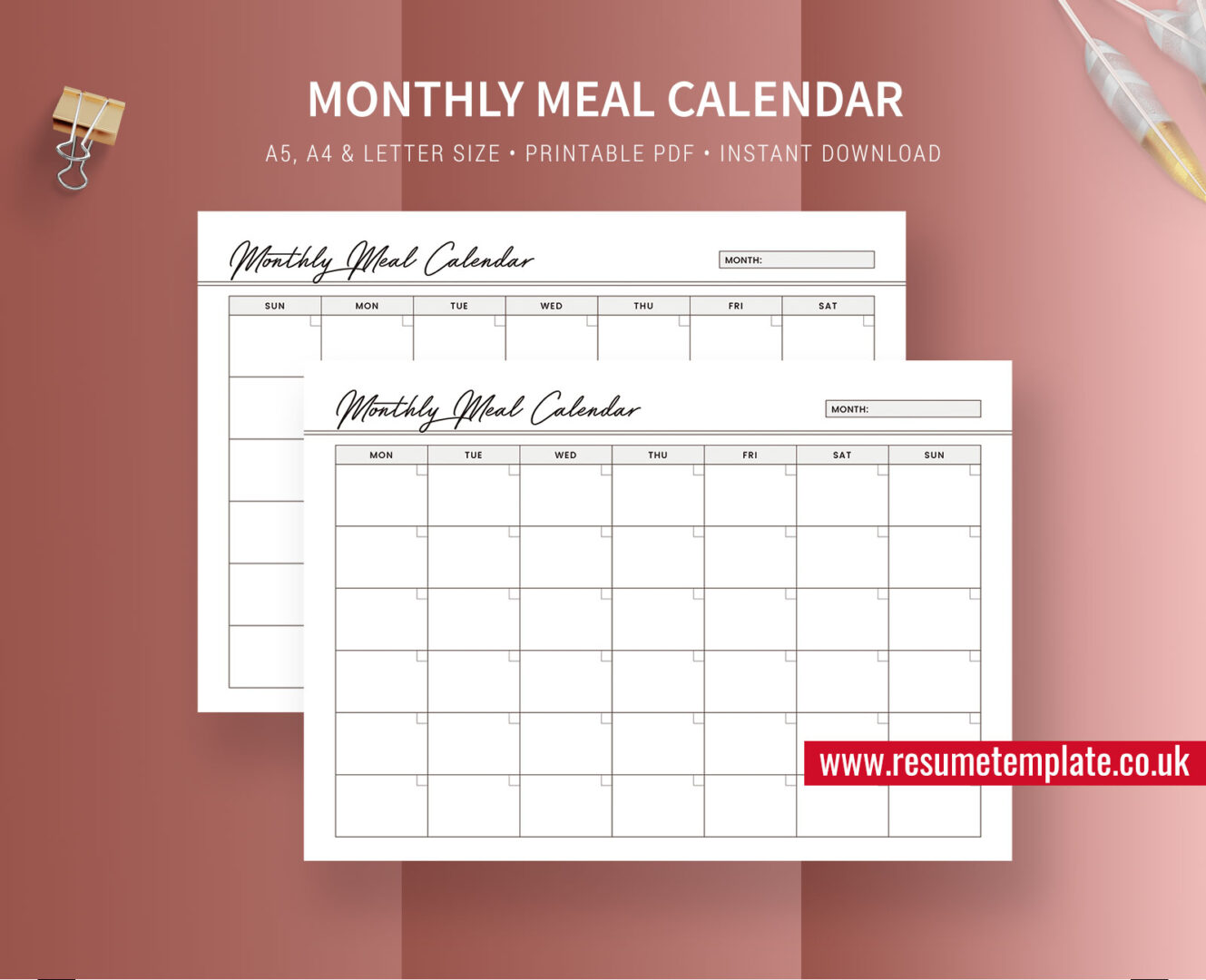 Printable Weekly Meal Planner, Menu Planner, Meal Calendar, Planner ...