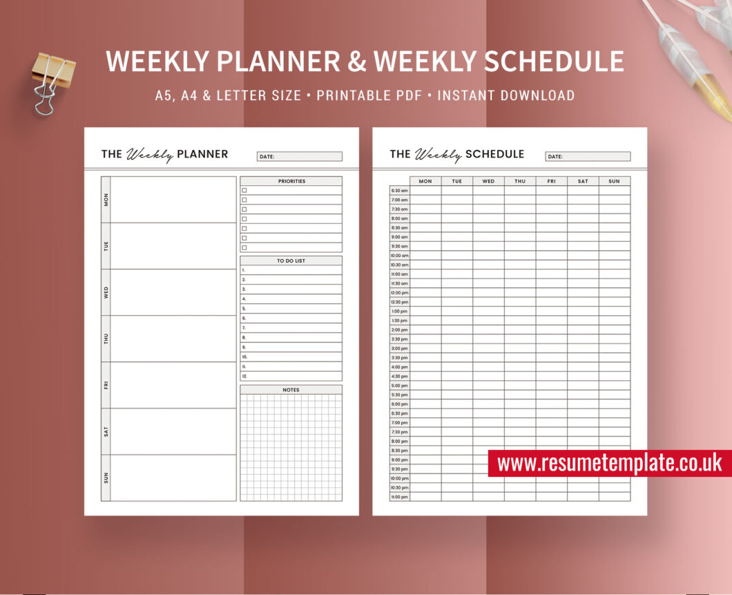 Printable Weekly Planner, Weekly Schedule, Weekly Organizer, Printable ...