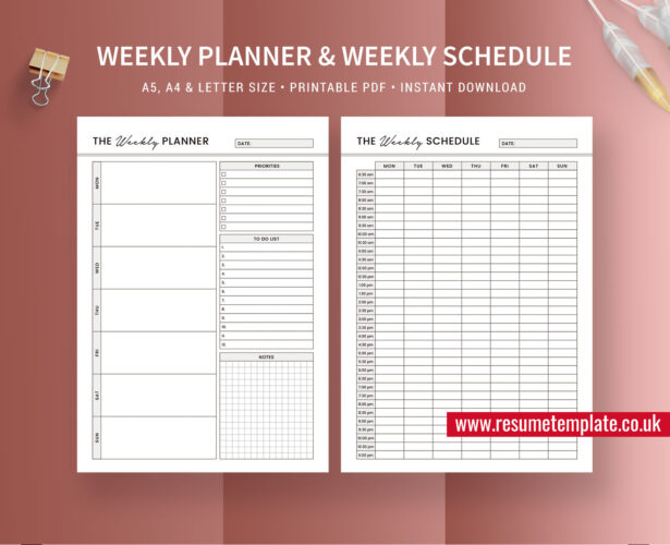 Printable Weekly Planner, Weekly Schedule, Weekly Organizer, Printable ...