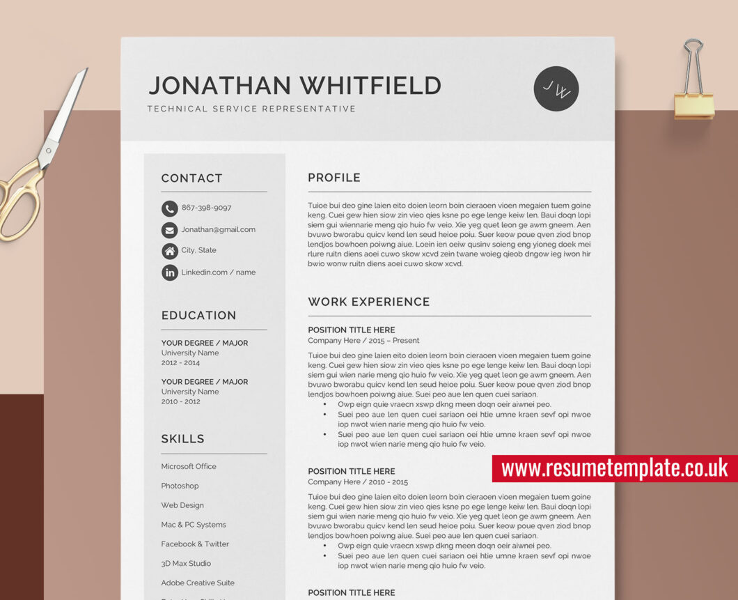Minimalist Resume Templates for MS Word, Curriculum Vitae, Cover Letter ...