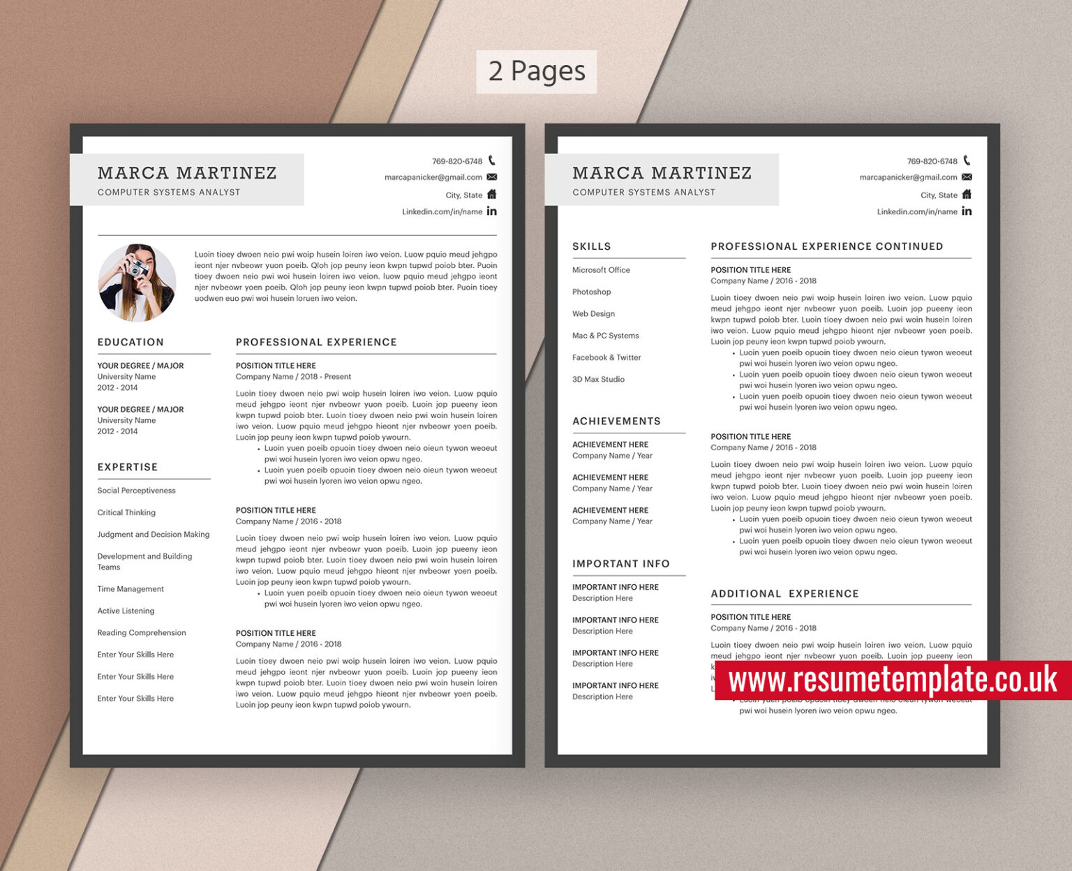 Mac Pages – Professional Resume / CV Template for Mac Pages with Cover ...