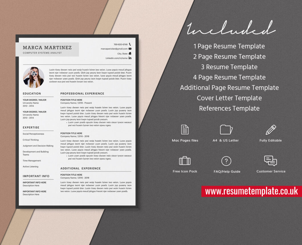 Mac Pages – Professional Resume / CV Template for Mac Pages with Cover ...