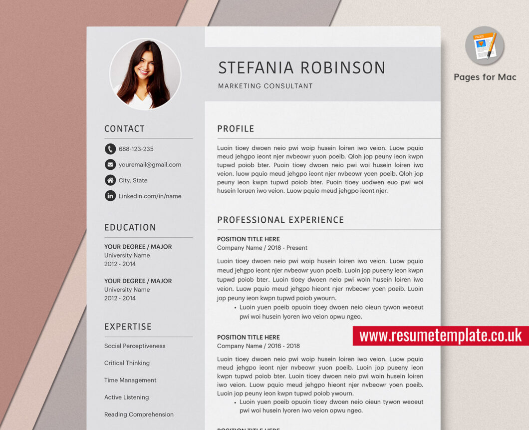 Mac Pages – Modern Resume / CV Template, Cover Letter and References ...