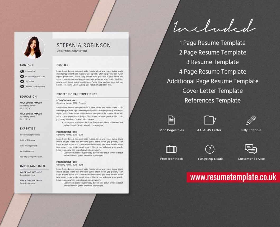 Mac Pages – Modern Resume / CV Template, Cover Letter and References ...