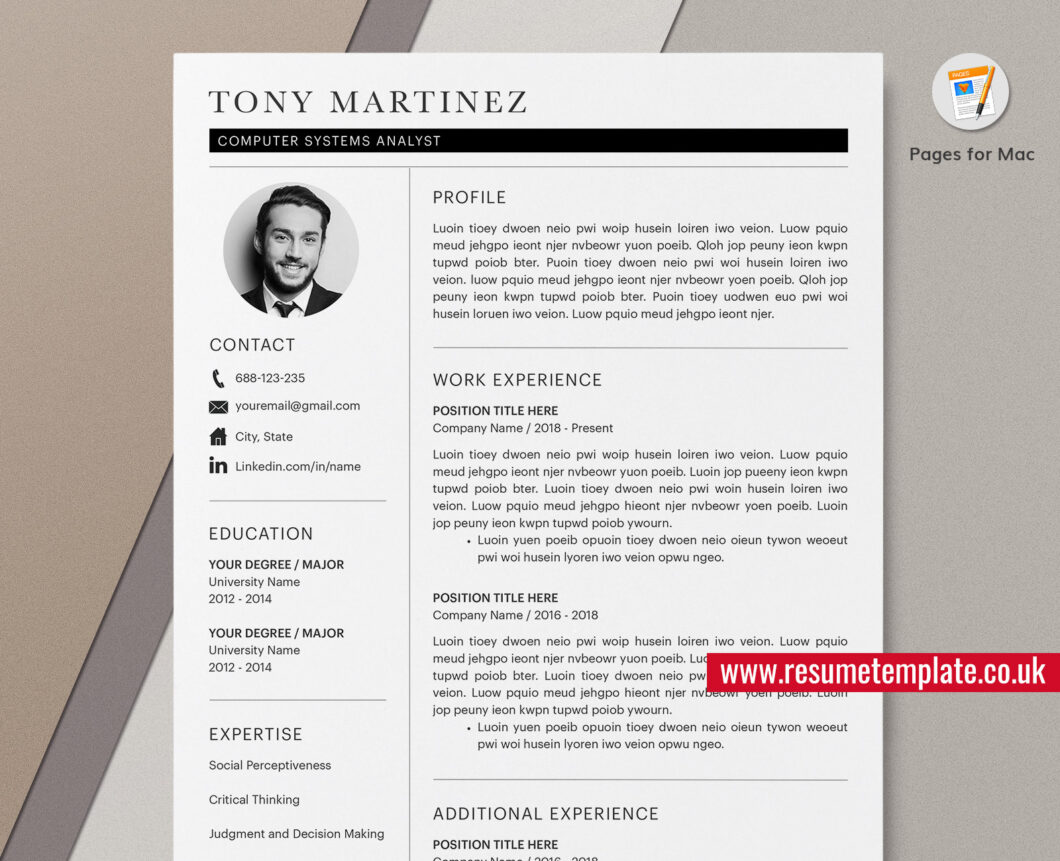 Mac Pages – Professional Resume / CV Template for Mac Pages with Cover ...