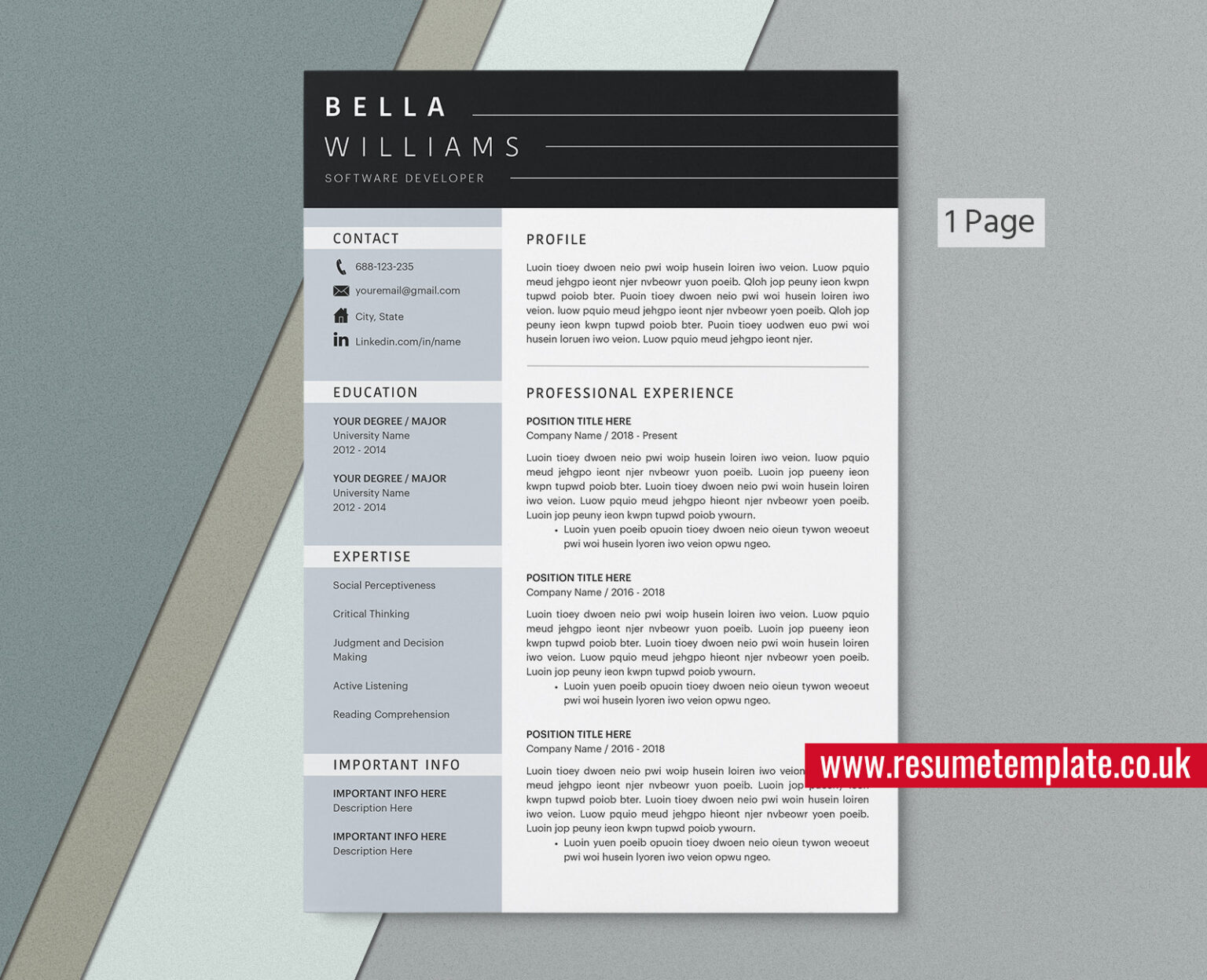Mac Pages – Modern Resume / CV Template, Cover Letter, Curriculum Vitae ...