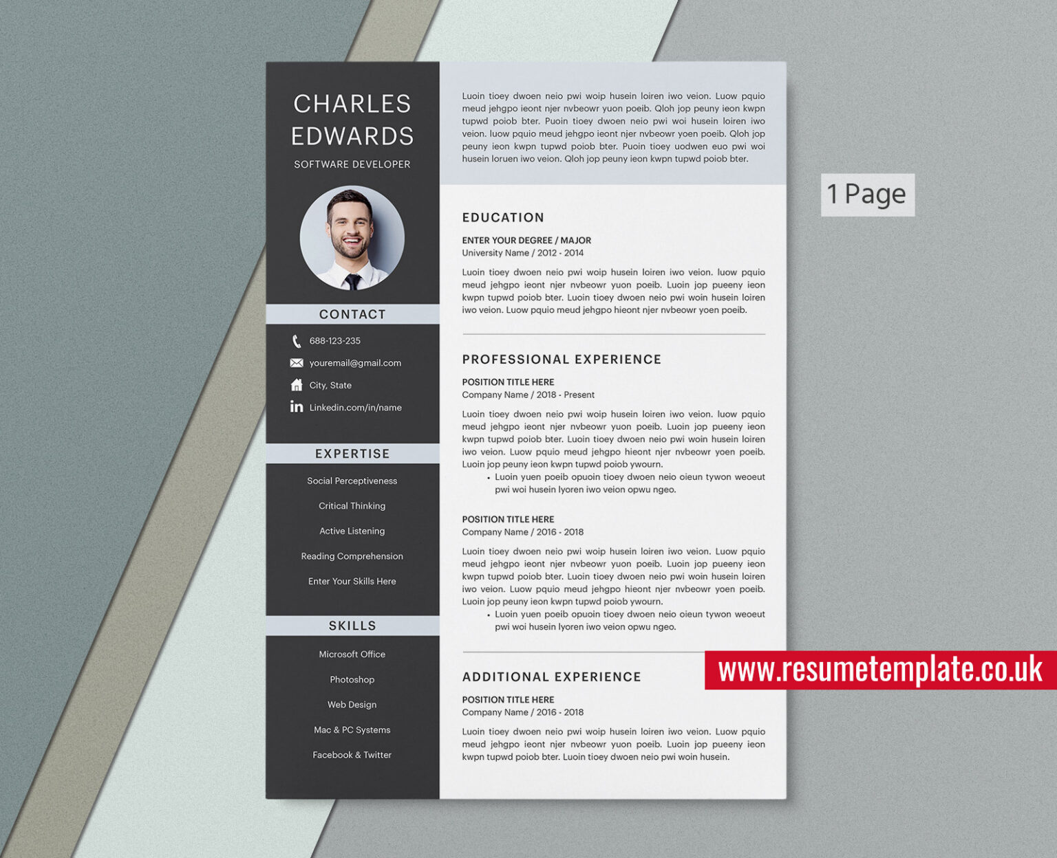 Mac Pages – Professional Resume / CV Template for Mac Pages, Cover ...