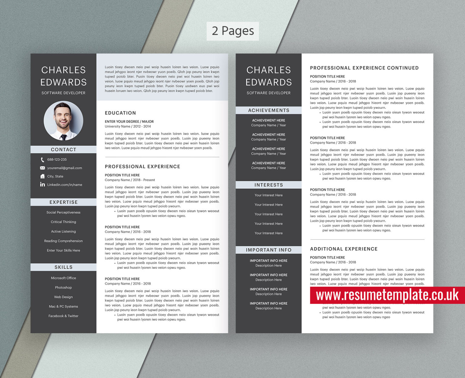 Mac Pages – Professional Resume / CV Template for Mac Pages, Cover ...