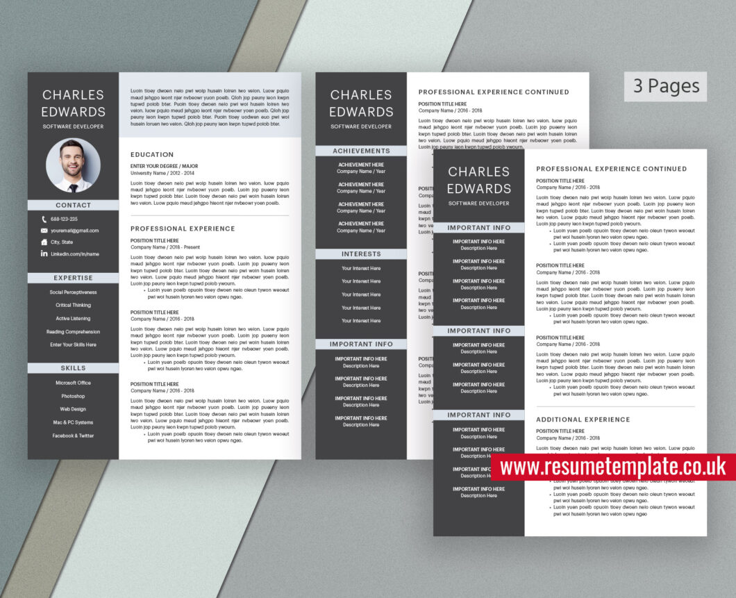 Mac Pages – Professional Resume / CV Template for Mac Pages, Cover ...