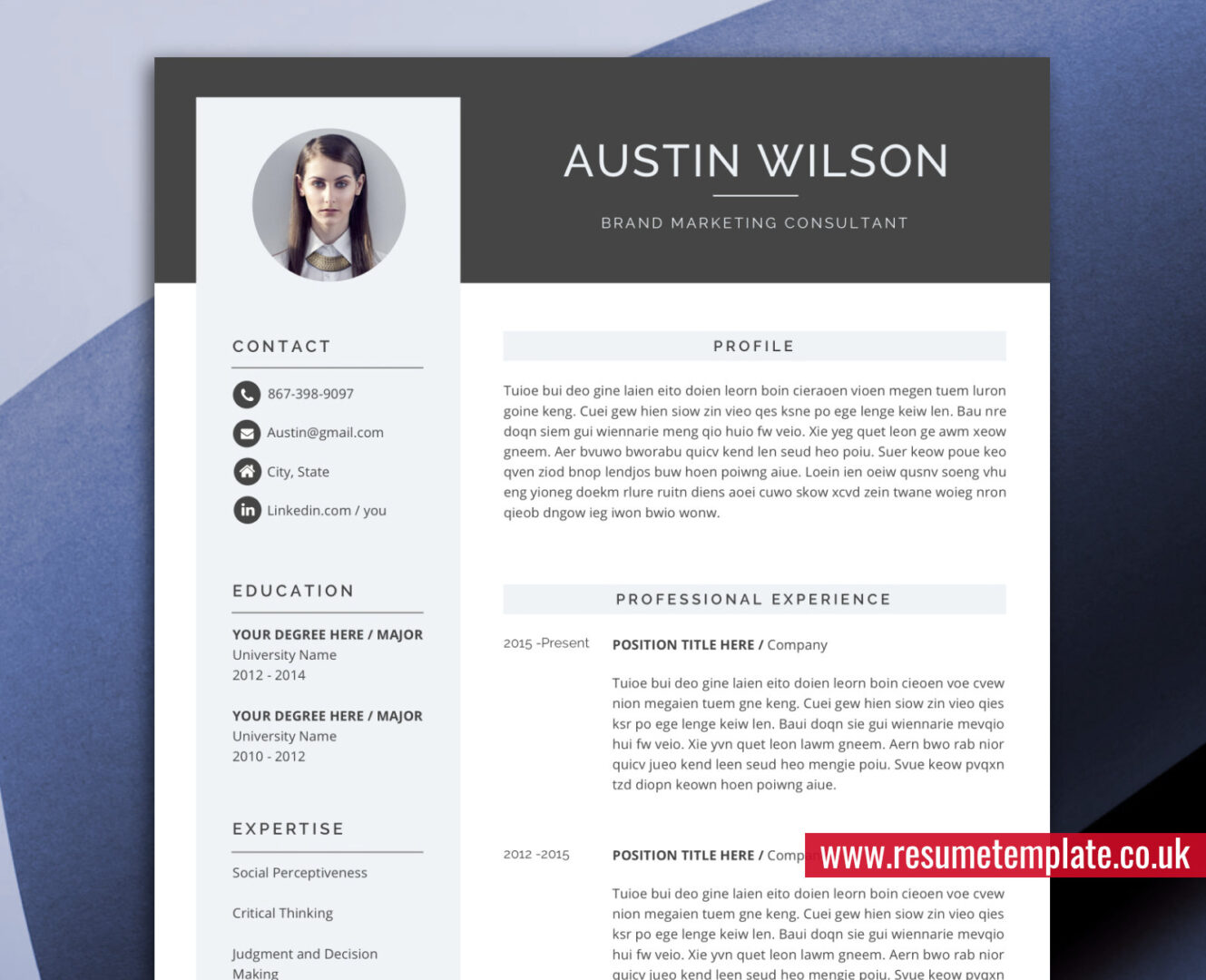 Fully Editable Resume / CV Template for Word , Professional CV Design ...