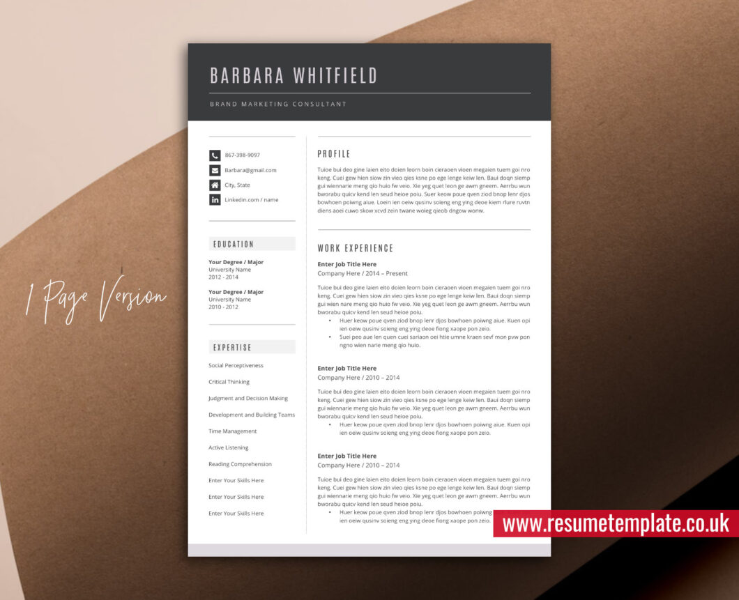 Modern CV Template for Word, 1-3 Page Resume Design, Professional and ...