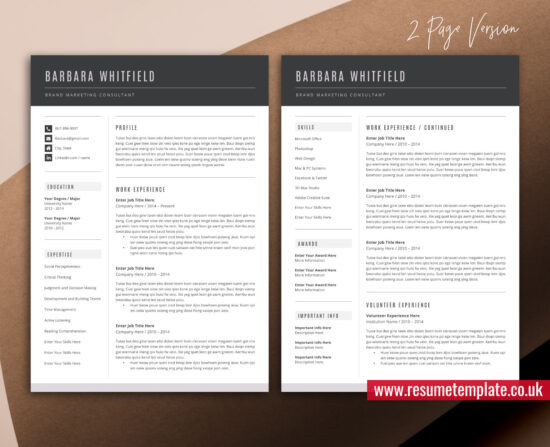 Modern CV Template for Word, 1-3 Page Resume Design, Professional and ...