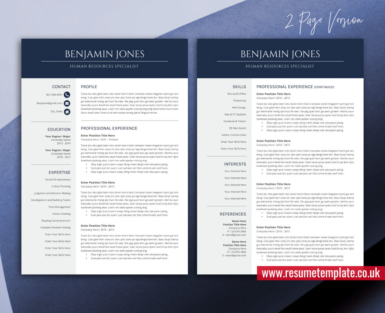 Professional Resume Template, Word Resume, Simple CV Template Design, CV Layout, 1-3 Page Resume ...