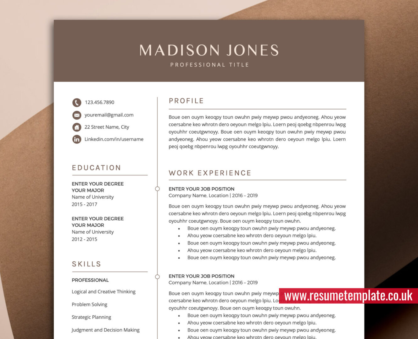 Professional CV Template Word, Modern CV Template, Simple Resume ...