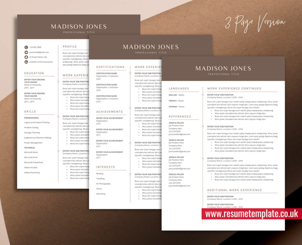 Professional CV Template Word, Modern CV Template, Simple Resume ...